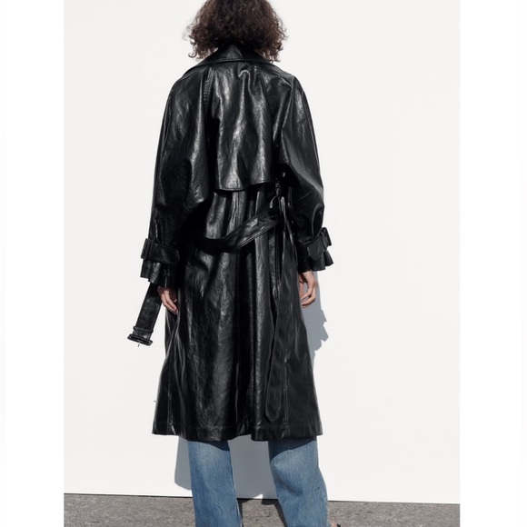 Zara | Jackets & Coats | Nwt Zara Belted Faux Leather Trench Black ...